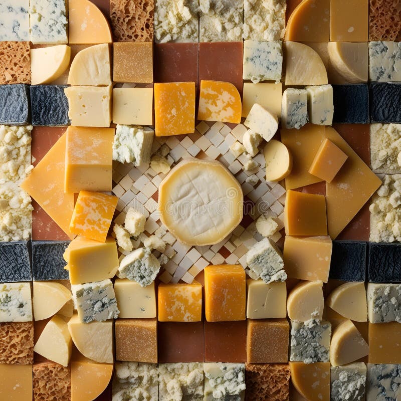 Cheese Palette: a Vibrant Tile Design with Gouda, Feta, and Blue Stock ...