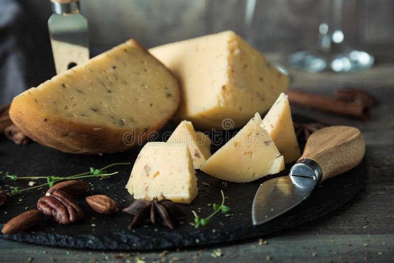 Cheese with Nuts on the Table, Delicious Snack Stock Image - Image of ...