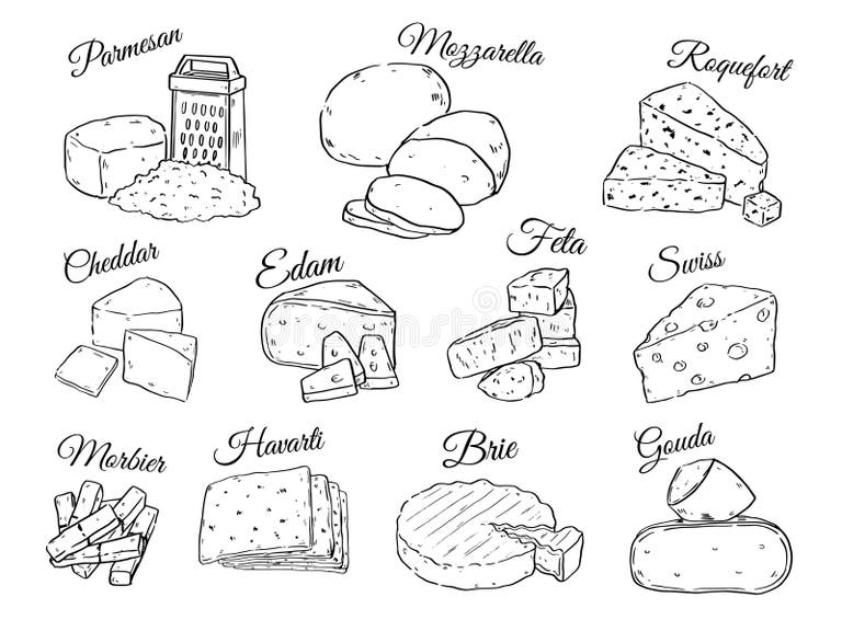 290 Cheese Outline Drawing Set5 Stock Vector - Illustration of brie ...