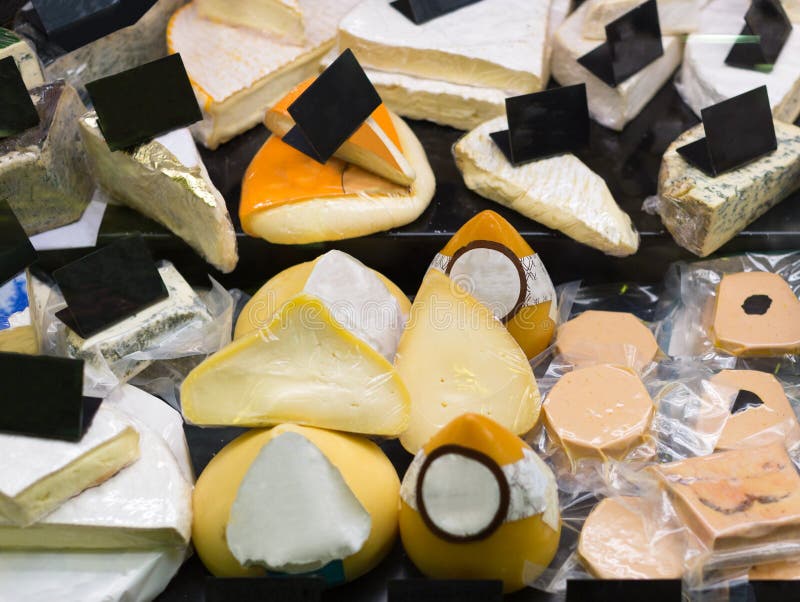 Cheese in Packs and in Bulk on Counter Stock Image - Image of fermer ...
