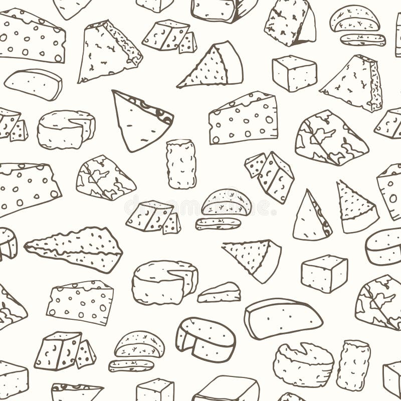 Cheese Pattern. Seamless Background with Hand Drawn Different Cheese ...