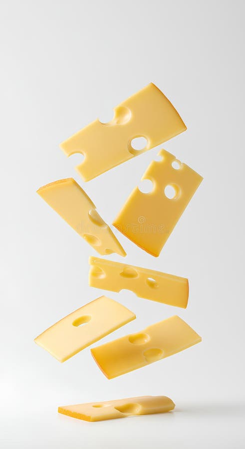 Cheese Pieces Falling Down Isolated on Background and without it ...