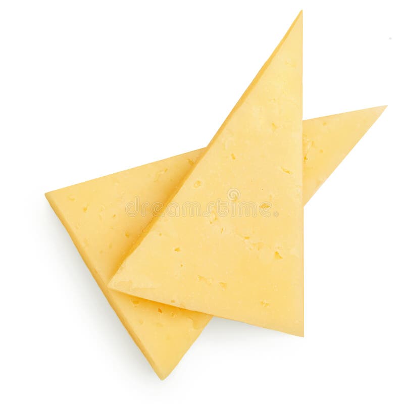 Cheese Pieces Triangles Isolated on White Background. Mature Cheese Top ...