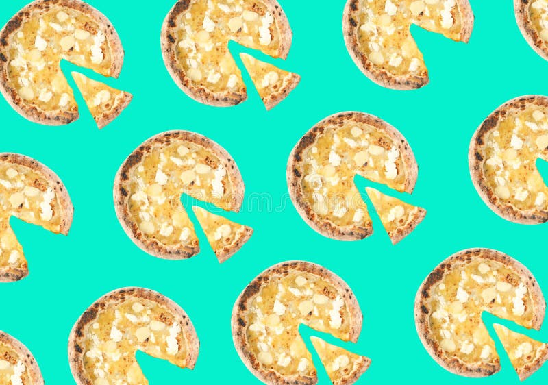 Cheese Pizza Pattern Design on Turquoise Background Stock Photo - Image ...