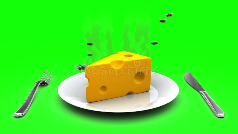 Cheese on a Plate. 3D Animation in Cartoon Style. Green Screen ...