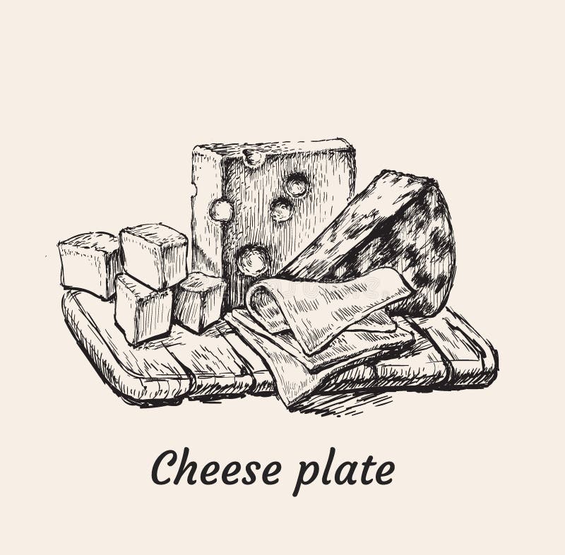 Cheese Plate Hand Drawing Vector Illustration Stock Vector ...