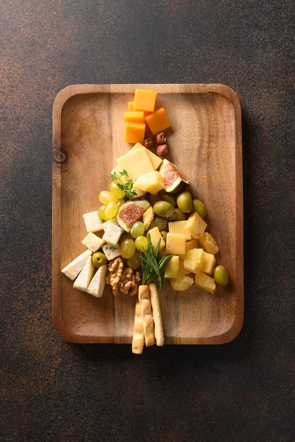 Cheese Platter As Christmas Tree with Different Cheese and Appetizer ...