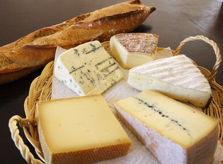 Cheese Platter and a Baton Bread Stock Photo - Image of interior ...