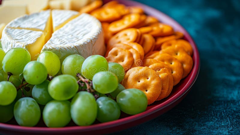 Cheese Platter with Brie, Grapes, and Crackers. Stock Photo - Image of ...