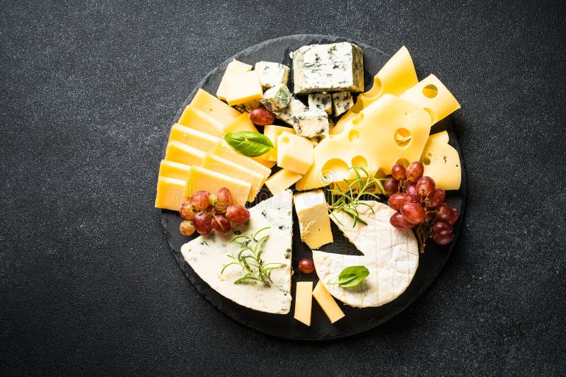 Cheese Platter with Craft Cheese Assortment on Slate Board at Black ...