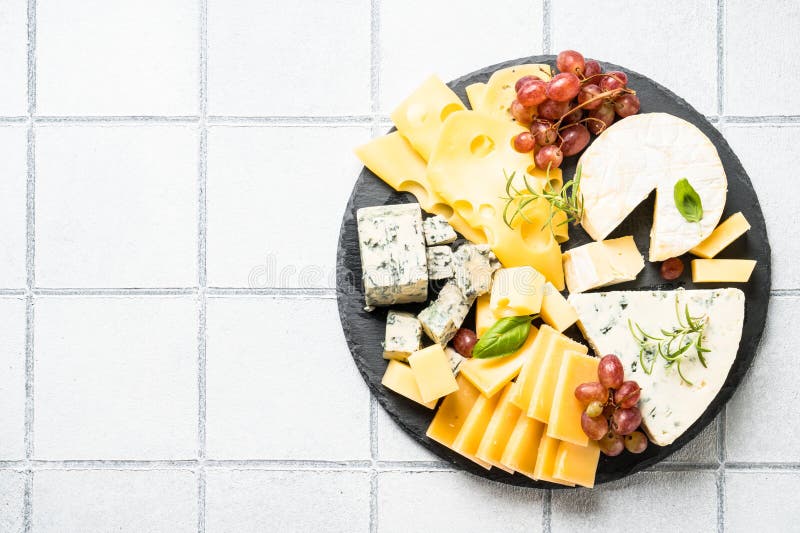 Cheese Platter with Craft Cheese Assortment on Slate Board at White ...