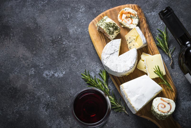 Cheese Platter on Dark Stone Table. Stock Image - Image of platter ...
