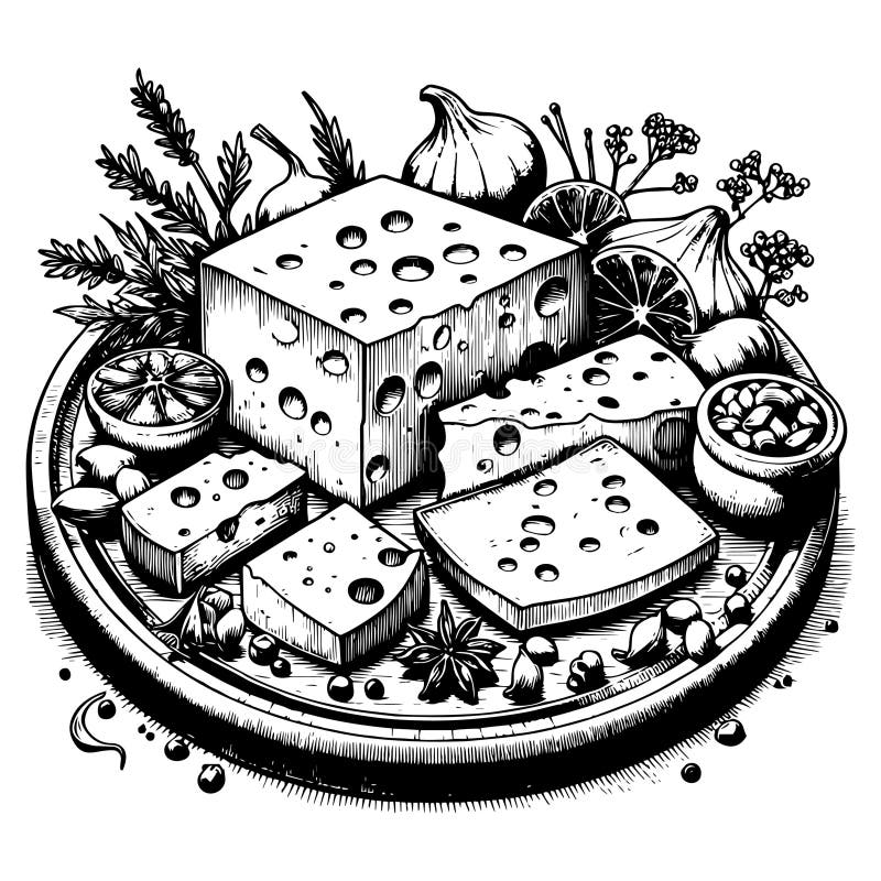 Cheese Platter Engraving Vector Illustration Stock Illustration ...