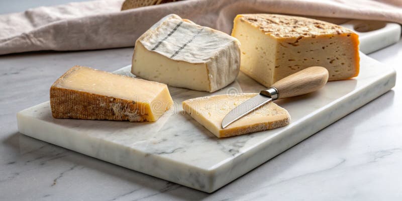 Cheese Platter Featuring Various Artisanal Varieties on a Marble ...