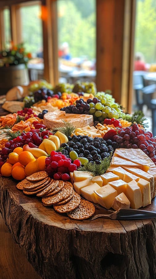 A Cheese Platter Setup with Fruits and Crackers on a Rustic Table. Pic ...
