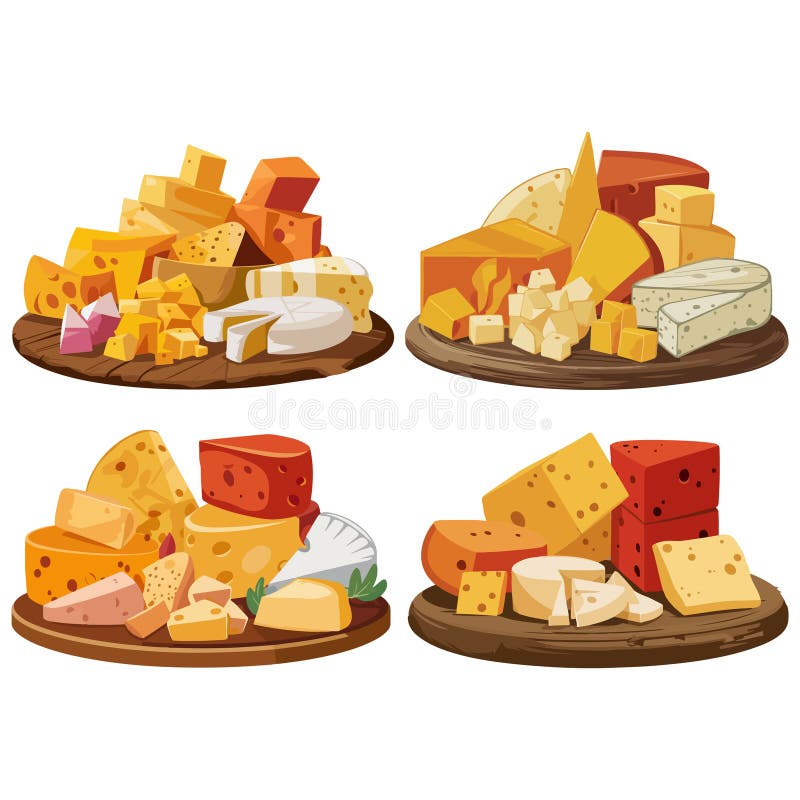 Cheese Platter Vector Illustration with Assorted Cheeses on Wood Stock ...