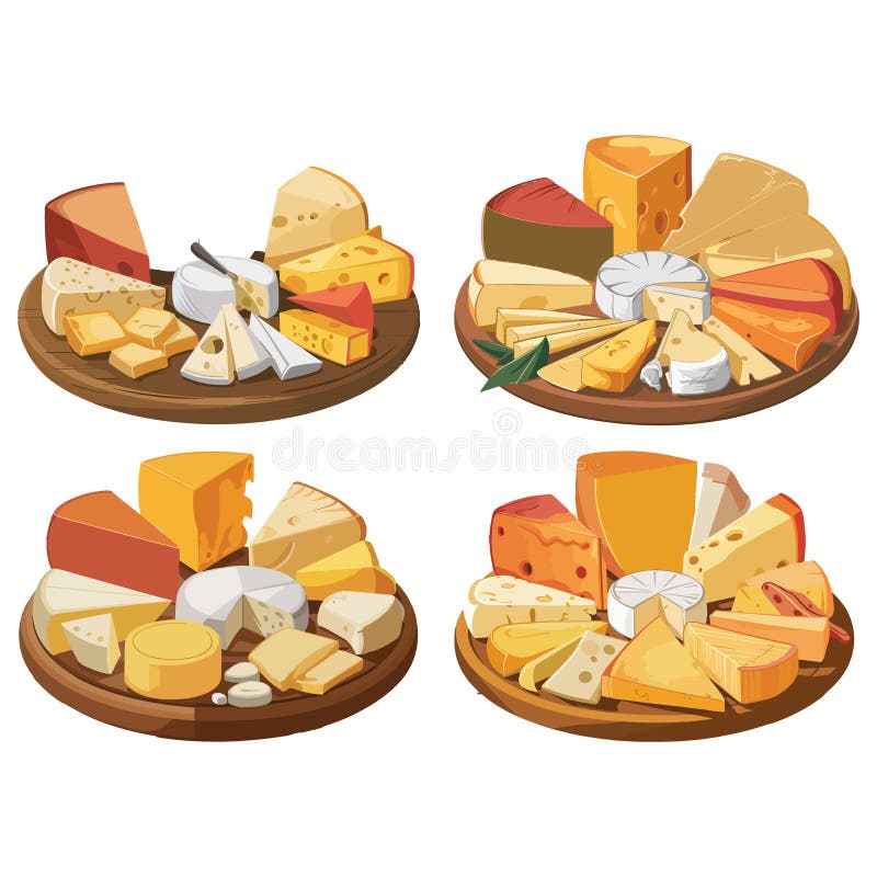 Cheese Platter Vector Illustration with Assorted Cheeses Stock Vector ...