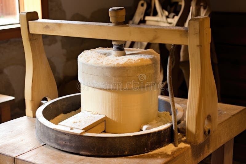 Cheese Press Applying Pressure To Form a Cheese Wheel Stock Image ...