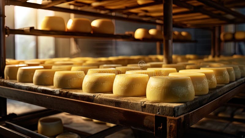 Cheese Production: Molding and Ripening of Cheese Heads Stock ...