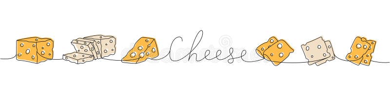 Cheese Products One Line Colored Continuous Drawing. Different Types of ...