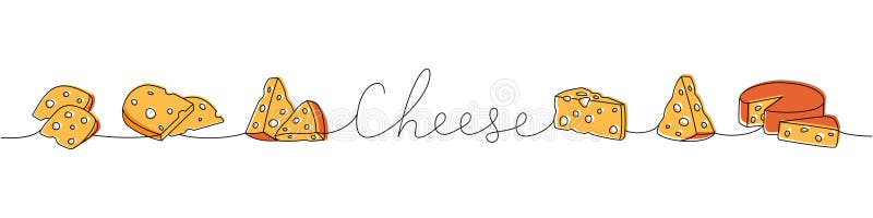 Cheese Products One Line Colored Continuous Drawing. Different Types of ...
