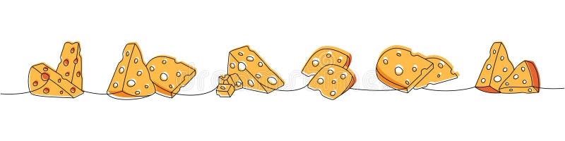 Cheese Products Set One Line Colored Continuous Drawing. Different ...