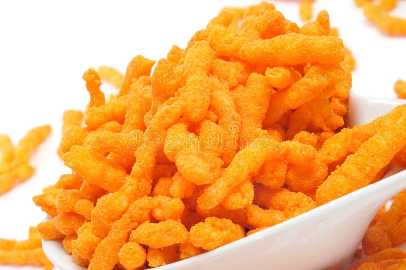 Cheese Puffs On White Background Stock Photo - Image of crunch, cheese ...