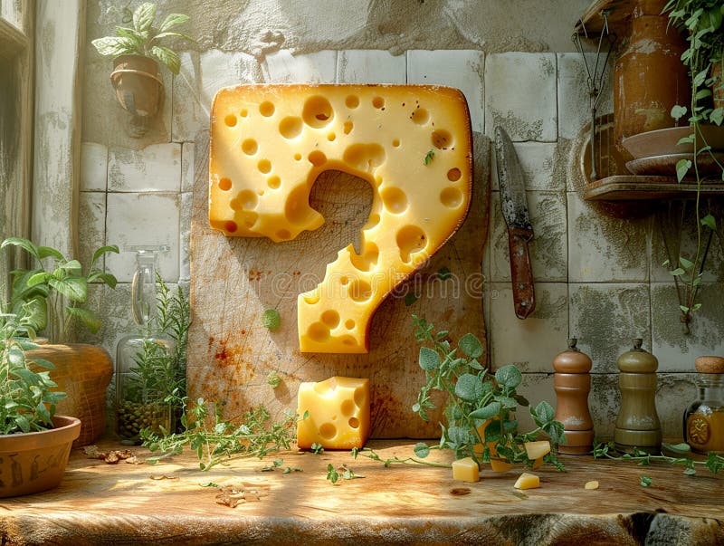 Cheese is a Question Mark in the Kitchen Interior Stock Illustration ...