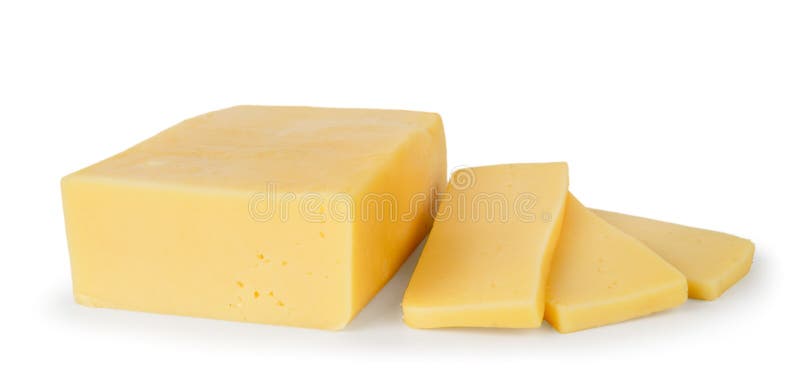 Cheese Rectangular Shape and Three Pieces on a White, Isolated. Stock ...