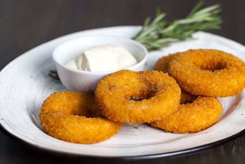 Cheese Rings with Cheese Sauce with Spices Stock Image - Image of dish ...