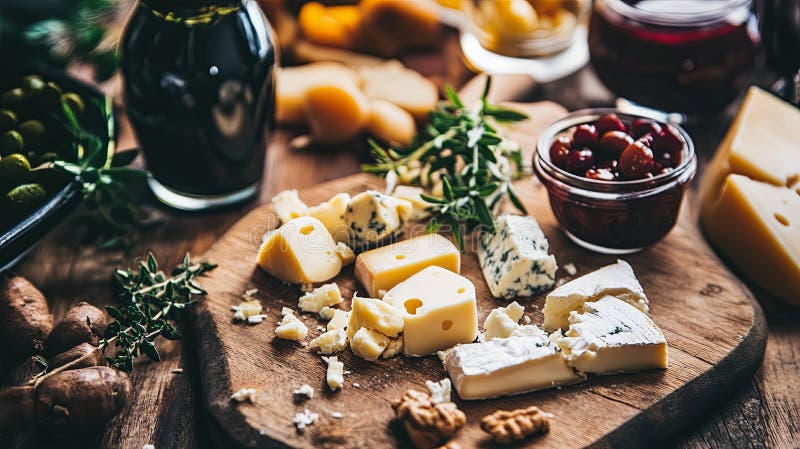 Cheese Samples on Wooden Board at Local Market. Stock Image - Image of ...