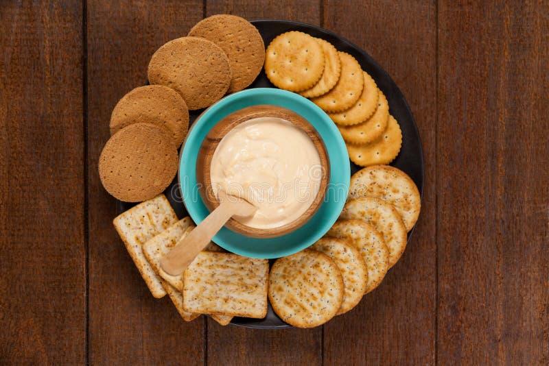 Cheese Sauce with Crispy Biscuits in Plate Stock Photo - Image of ...