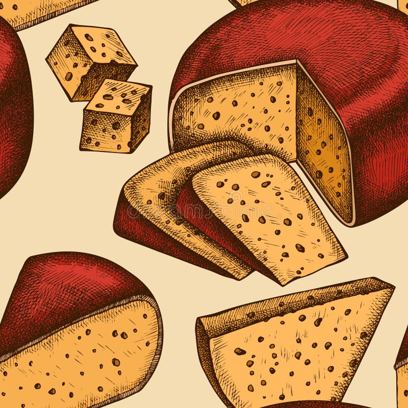 Cheese Seamless Pattern Background Design. Engraved Style. Hand Drawn ...