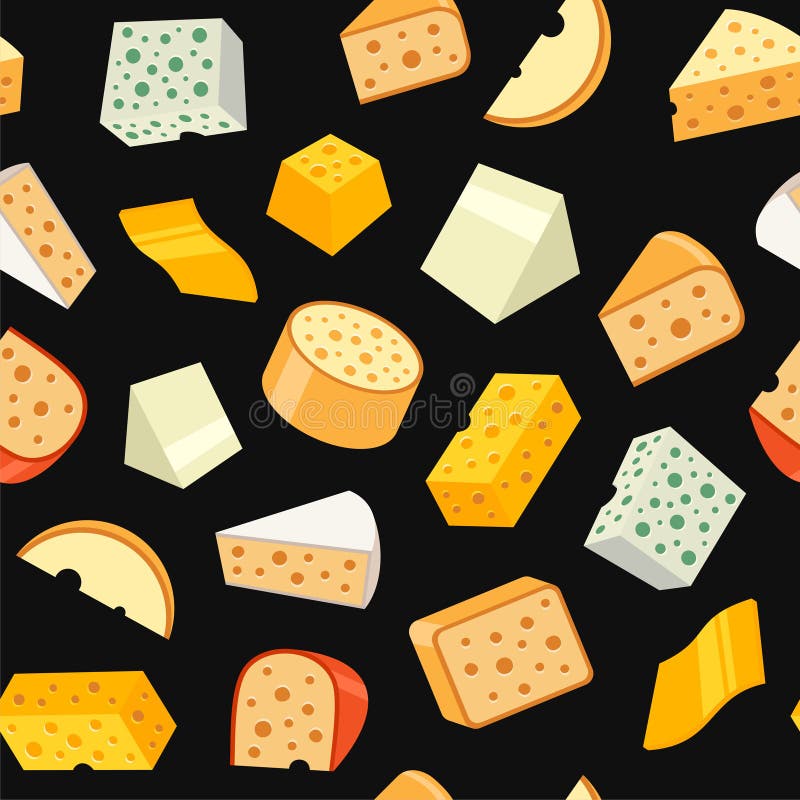 Cheese Seamless Pattern on Black Background. Vector Stock Vector ...