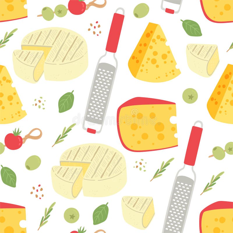 Cheese Seamless Pattern Dairy Product Flat Vector Stock Vector ...