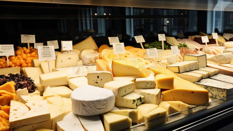 Cheese Section at a Fancy Buffet or a Supermarket Dairy Products ...