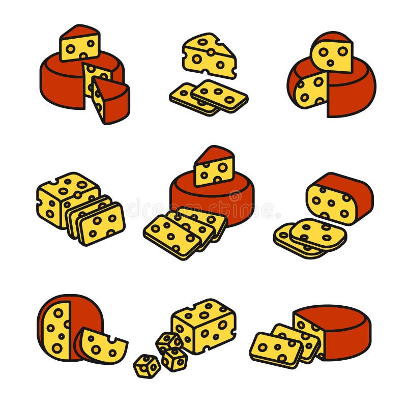Cheese Set. Collection Icon Cheese Stock Vector - Illustration of ...