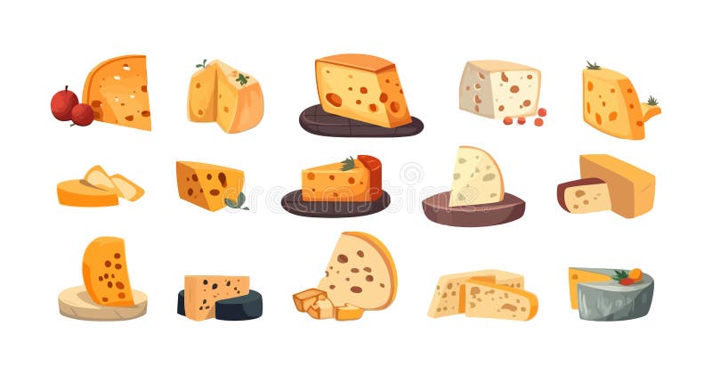Cheese Set Flat Cartoon Isolated on White Background. Vector Isolated ...