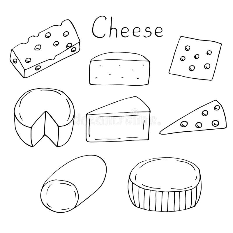 Cheese Set Vector Illustration, Hand Drawing Doodles Stock Vector ...
