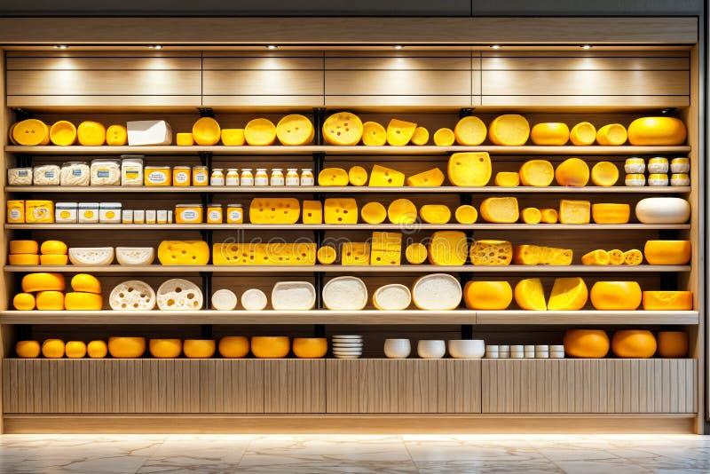 Cheese Shop. Assortment of Cheese on the Shelves of a Cheese Store ...