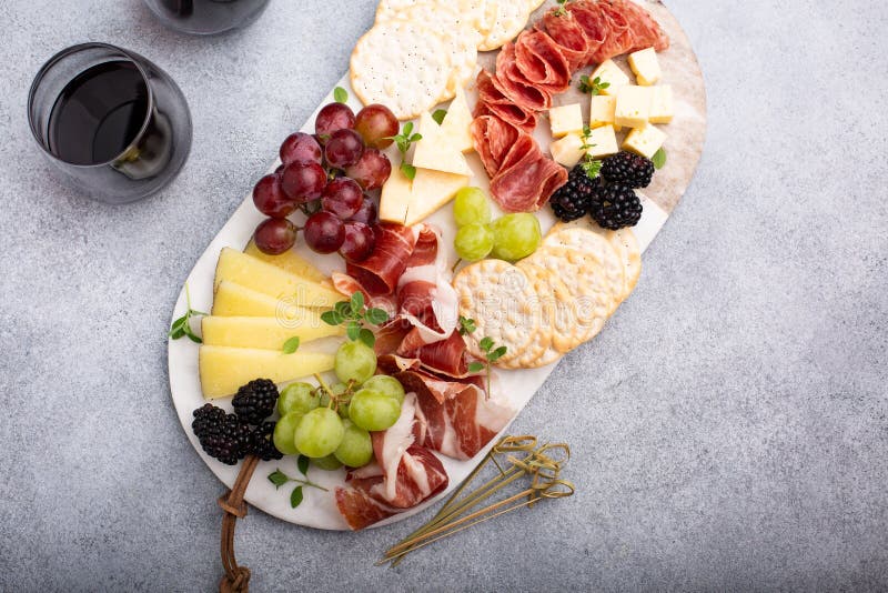 Cheese or Snack Board with Meat and Fruit Stock Image - Image of cheese ...