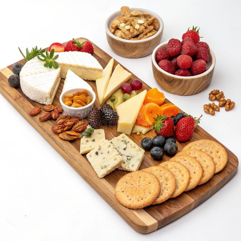 Cheese and Snacks on Board Realistic Illustration Stock Illustration ...