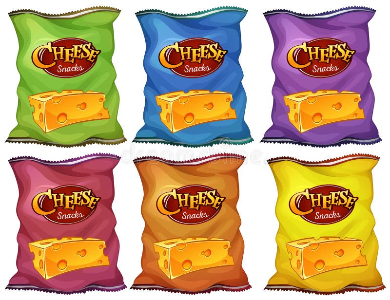 Cheese Snacks in Six Color Bags Stock Vector - Illustration of design ...