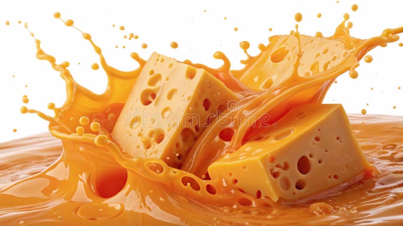Cheese Splash with Dripping Melted Cheddar and Floating Cheese Block ...