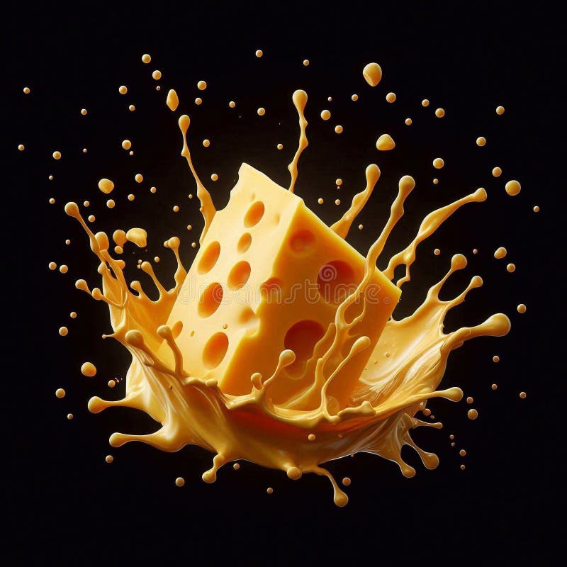 Cheese Splash with a Single Swiss Cheese Block in Motion. Illustration ...