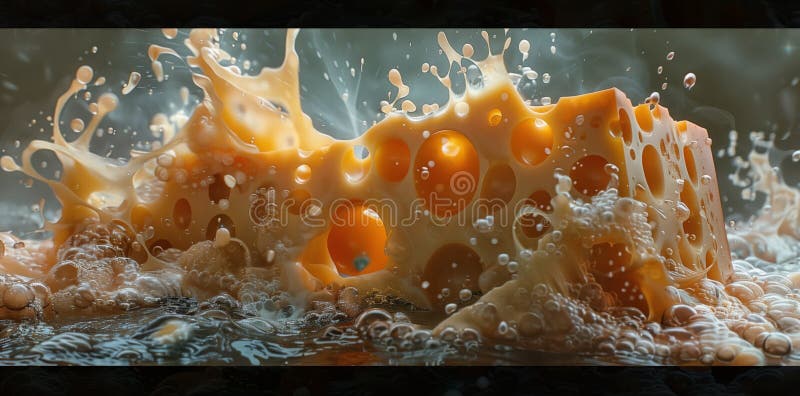 Cheese Splashes into Liquid, Creating Underwater Art Stock Image ...