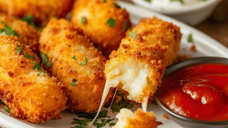 Cheese Sticks with Melting Cheese and Dipping Sauce Stock Photo - Image ...