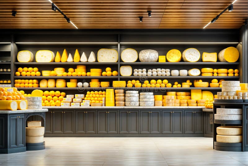 Cheese Store. Assortment of Cheese on Display in a Cheese Store Stock ...