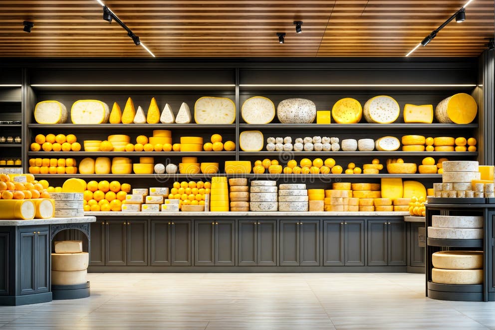 Cheese Store. Assortment of Cheese on Display in a Cheese Store Stock ...