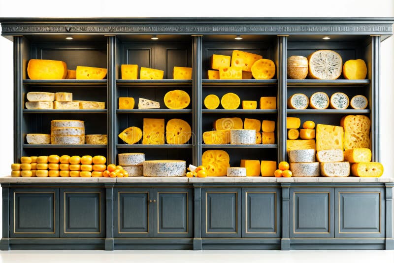 Cheese Store. Assortment of Cheese on the Shelves of the Shop Stock ...